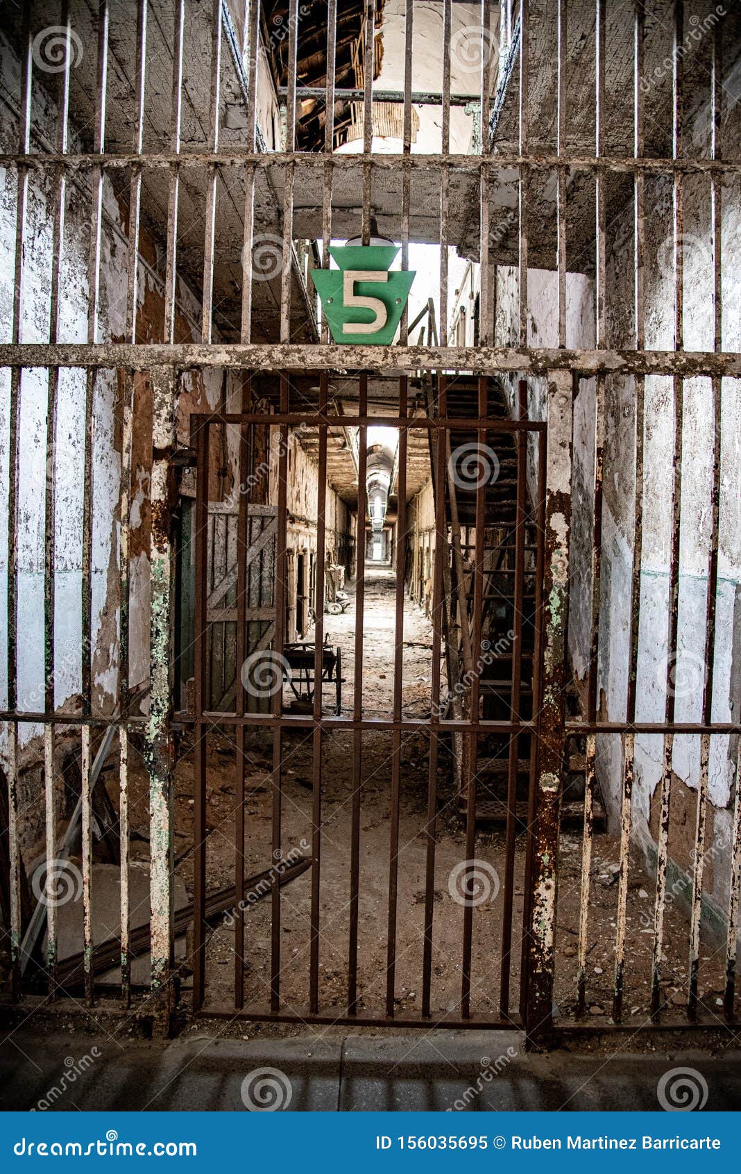 Prison Corridor in Disrepair Stock Image - Image of corridor, cellblock ...