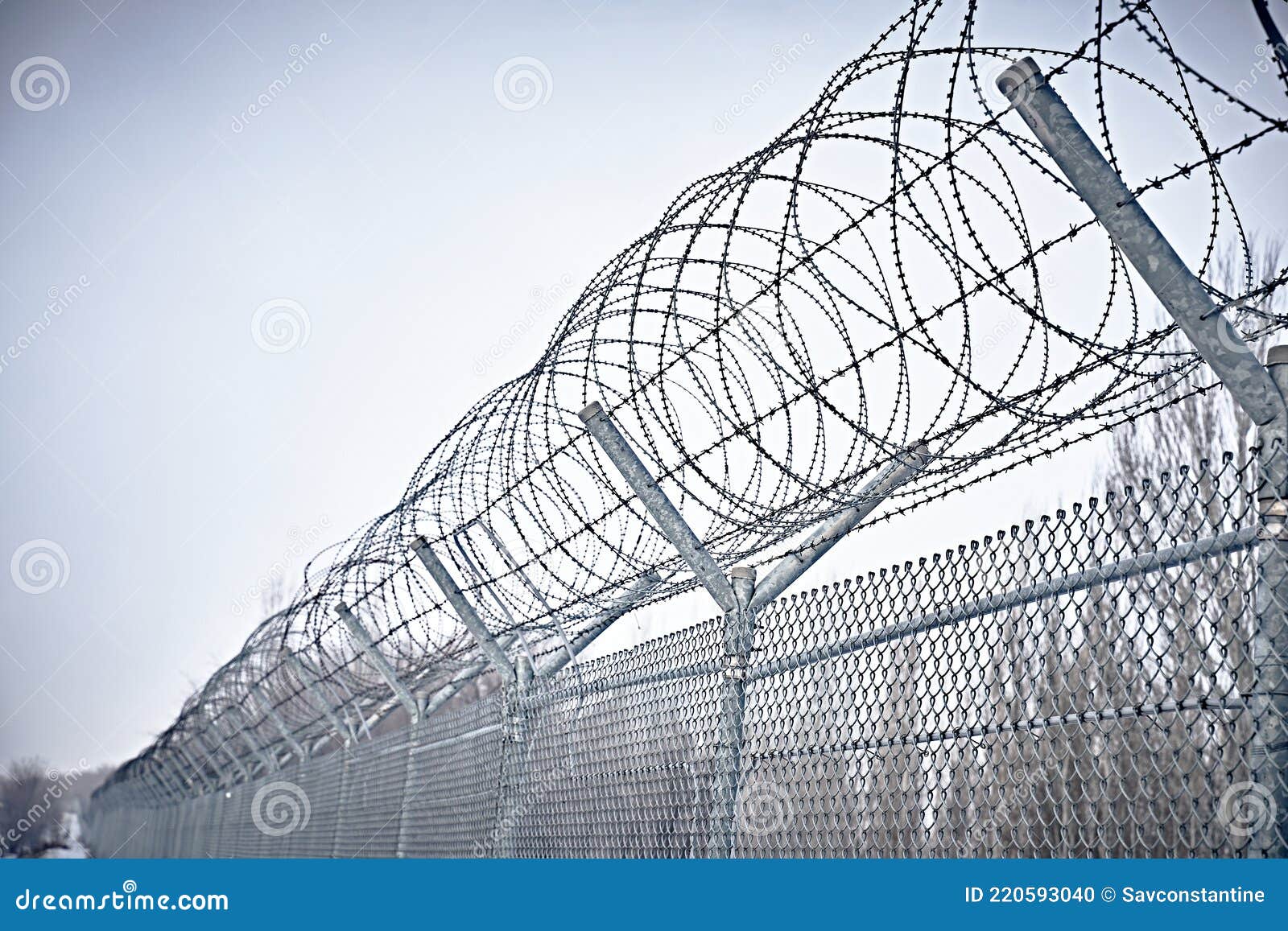 Prison fence. Barbed wire. stock photo. Image of escape - 220593040
