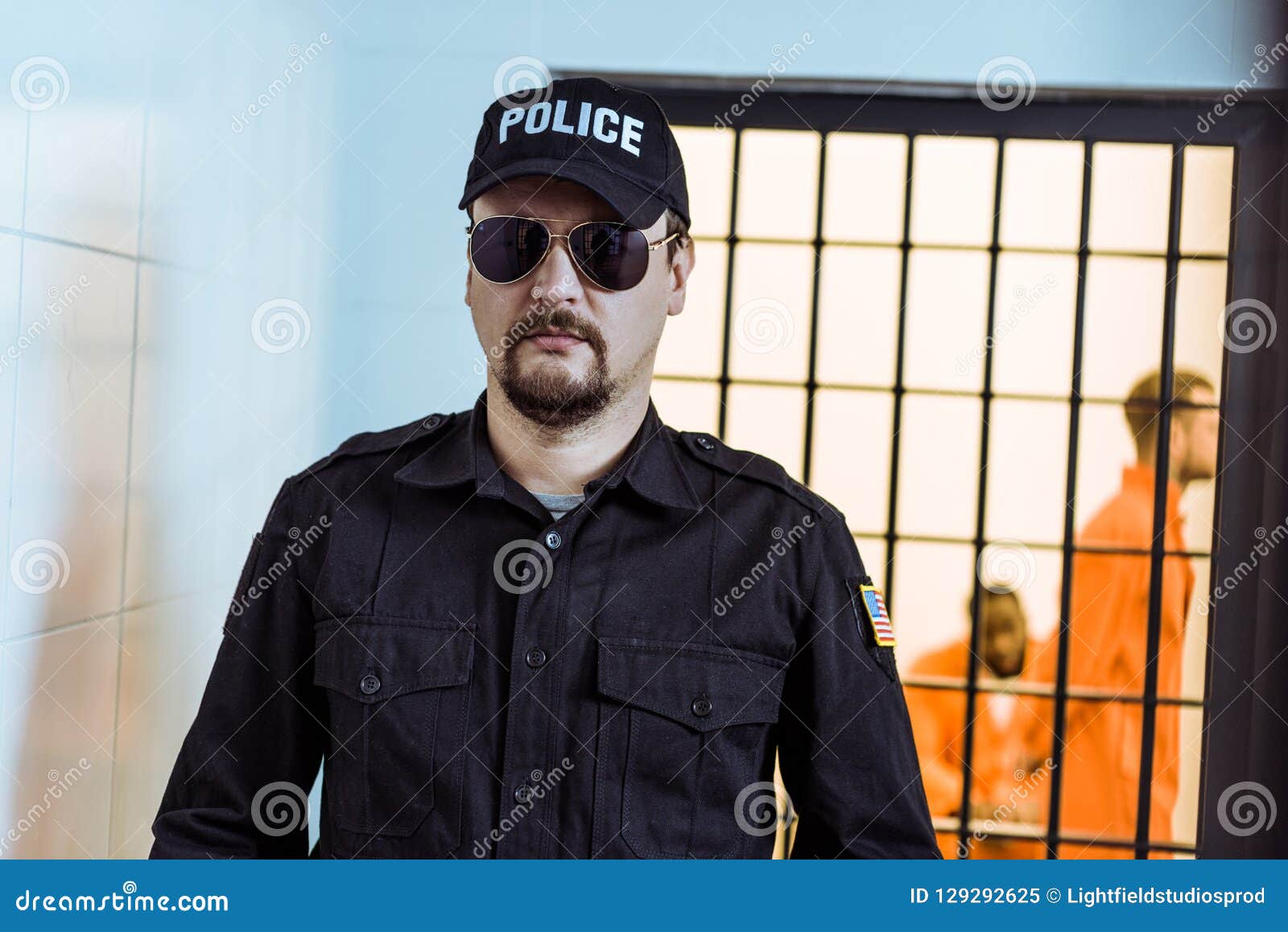 Prison Guard Standing Near Prison Cell Stock Image - Image of copyspace ...