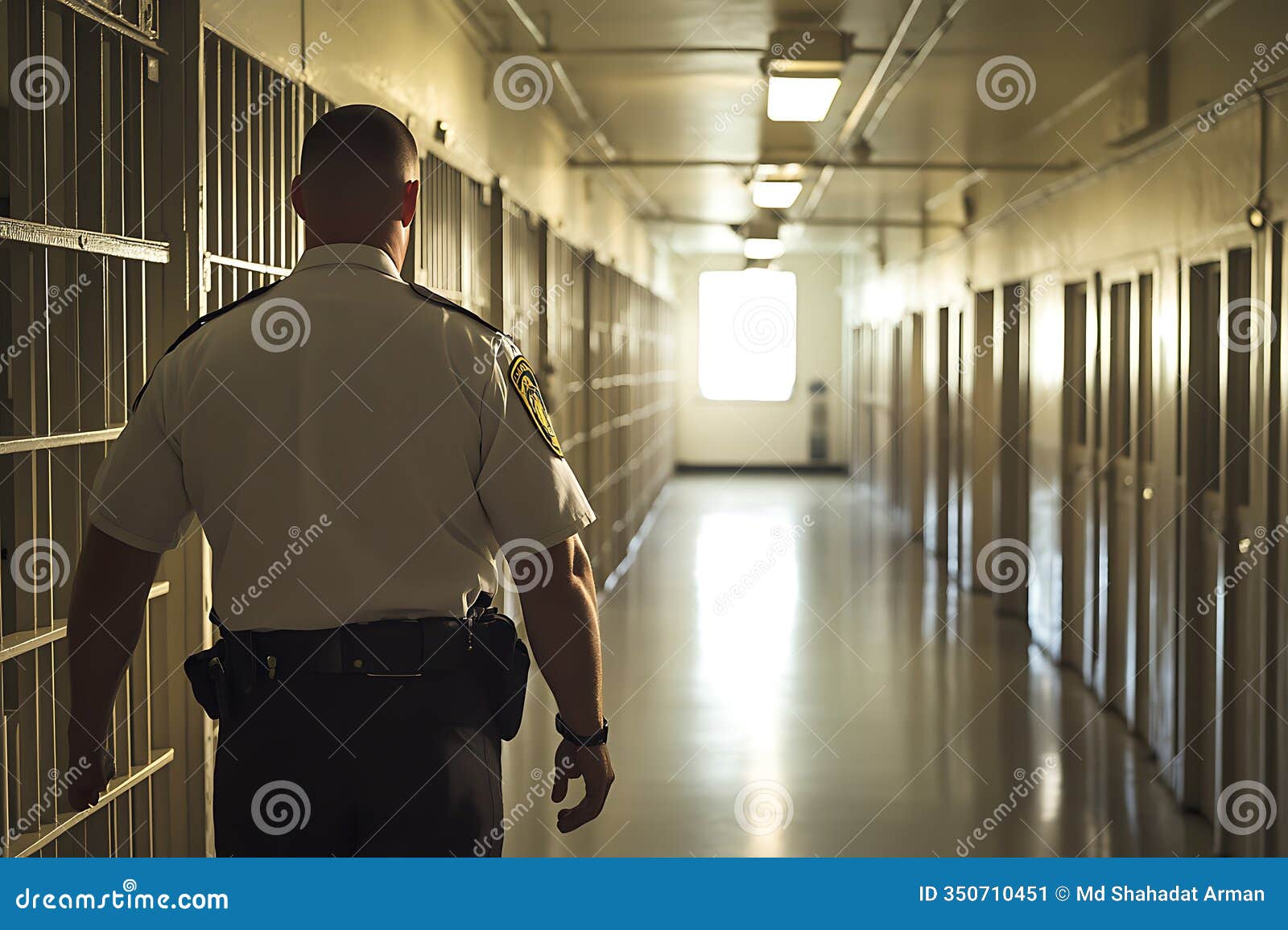 Prison Guard Walking Down a Corridor Stock Illustration - Illustration ...