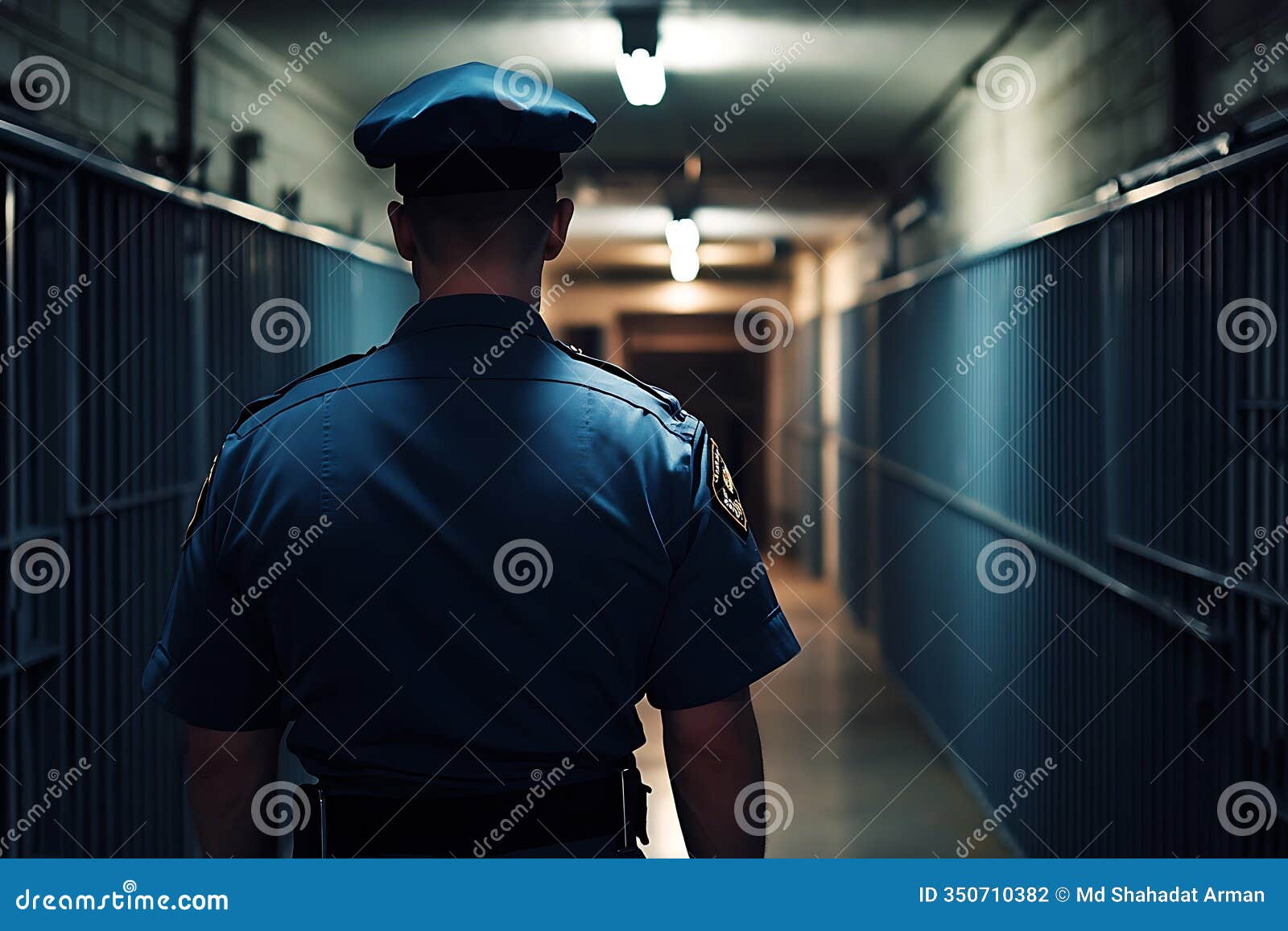 Prison Guard Walking through a Jail Corridor Stock Illustration ...