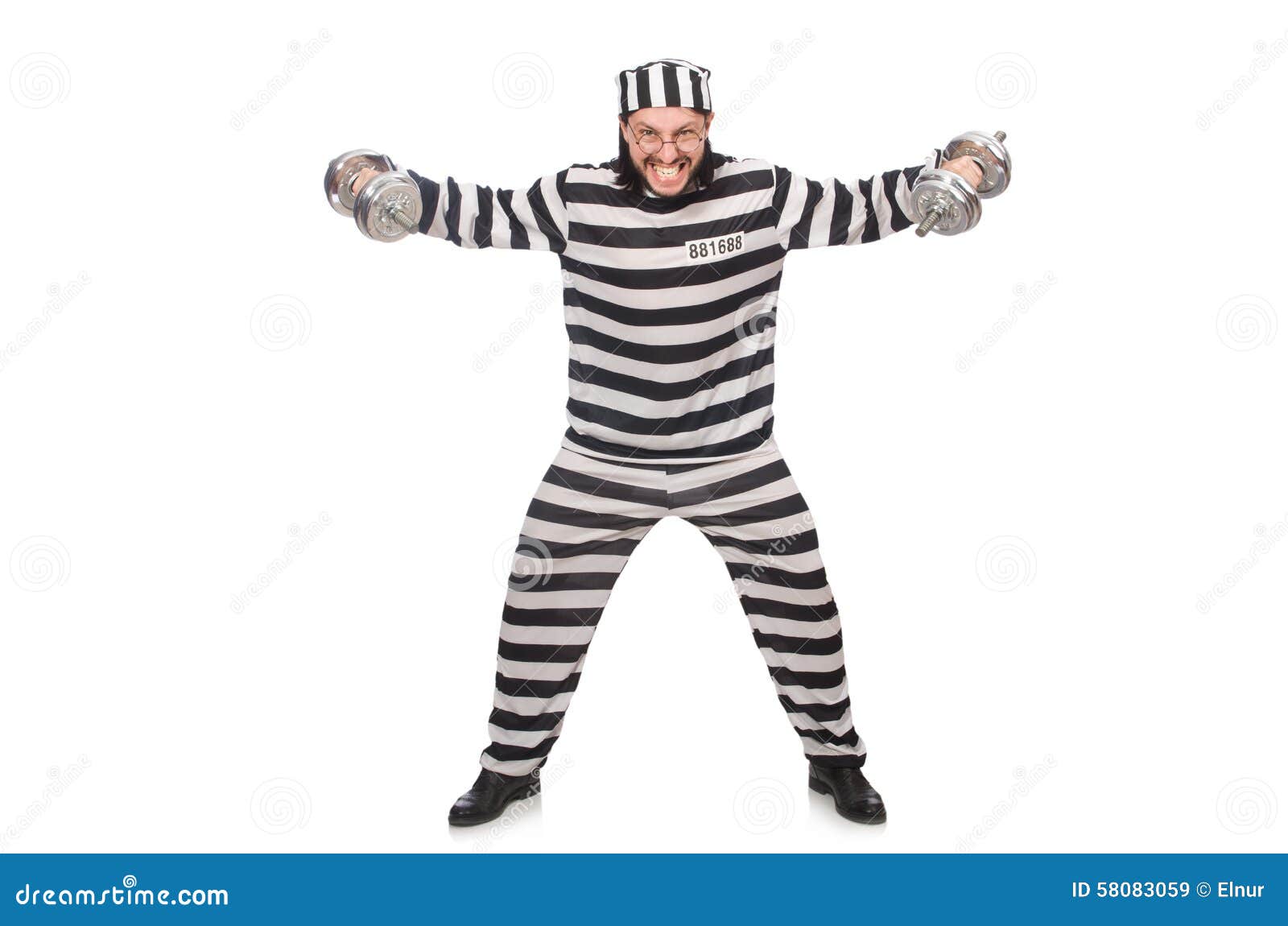 Prison Inmate with Dumbbells Isolated on White Stock Image - Image of ...