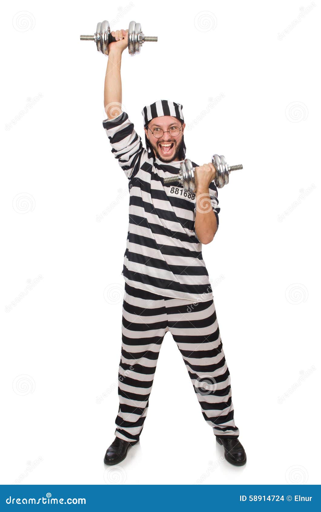 Prison Inmate with Dumbbells Isolated on White Stock Photo - Image of ...