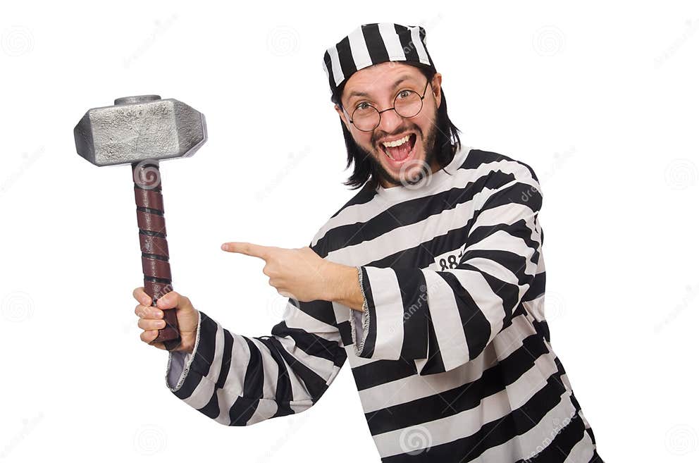 Prison Inmate with Hammer Isolated on White Stock Image - Image of ...
