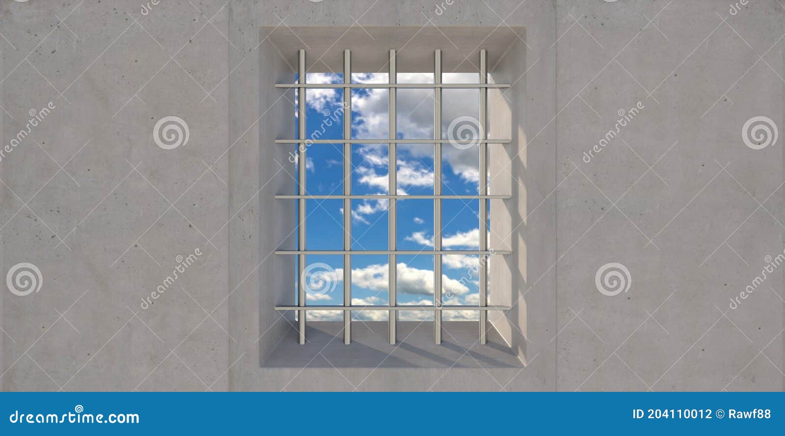 Prison, Jail Window with Security Bars and Blue Sky View, Concrete Wall ...
