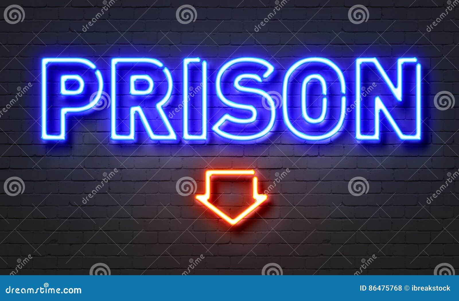 Prison Neon Sign on Brick Wall Background. Stock Photo - Image of ...