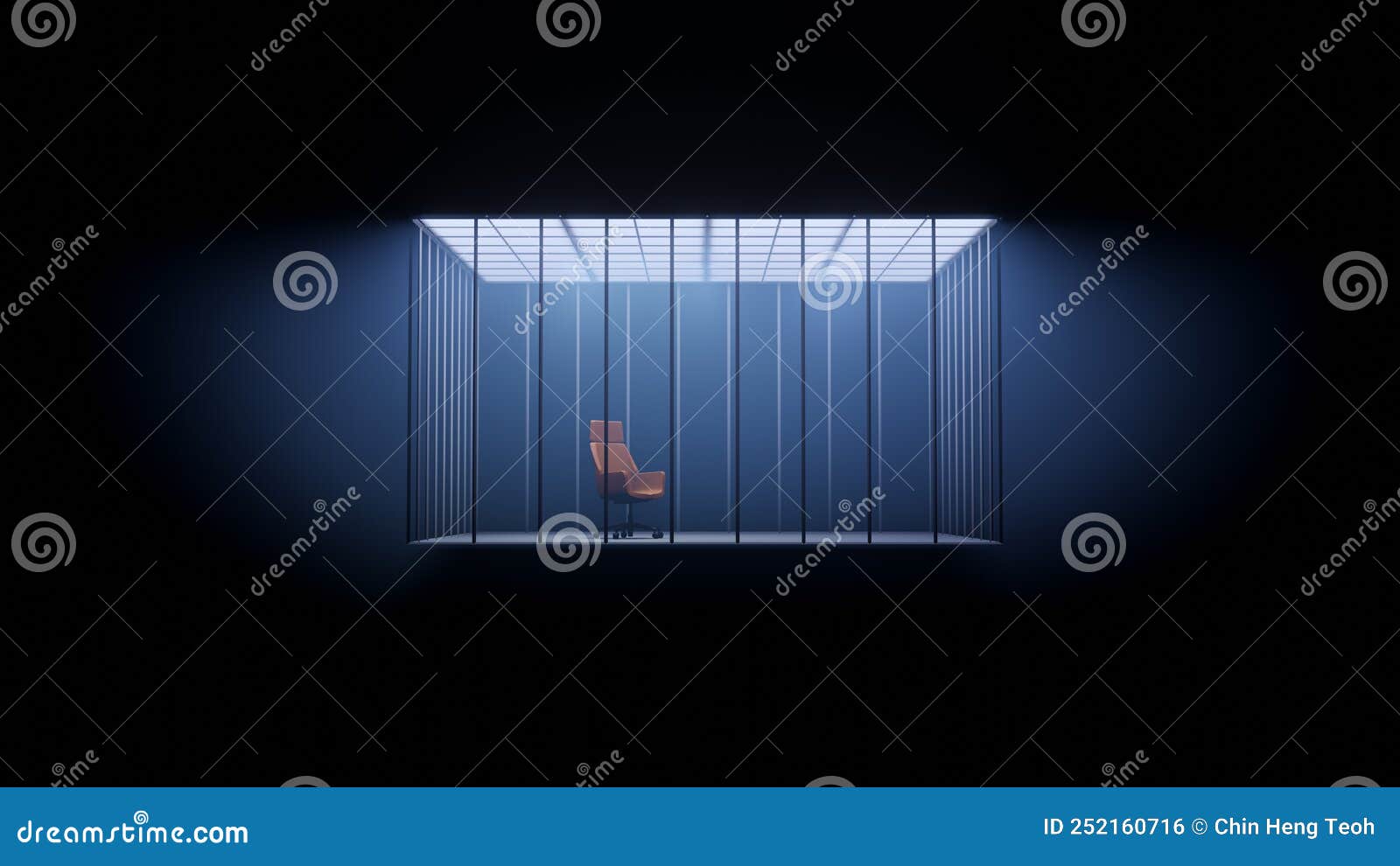 Prison Office Cage with Chair Concept Under Isolate into Dark Room. 3d ...