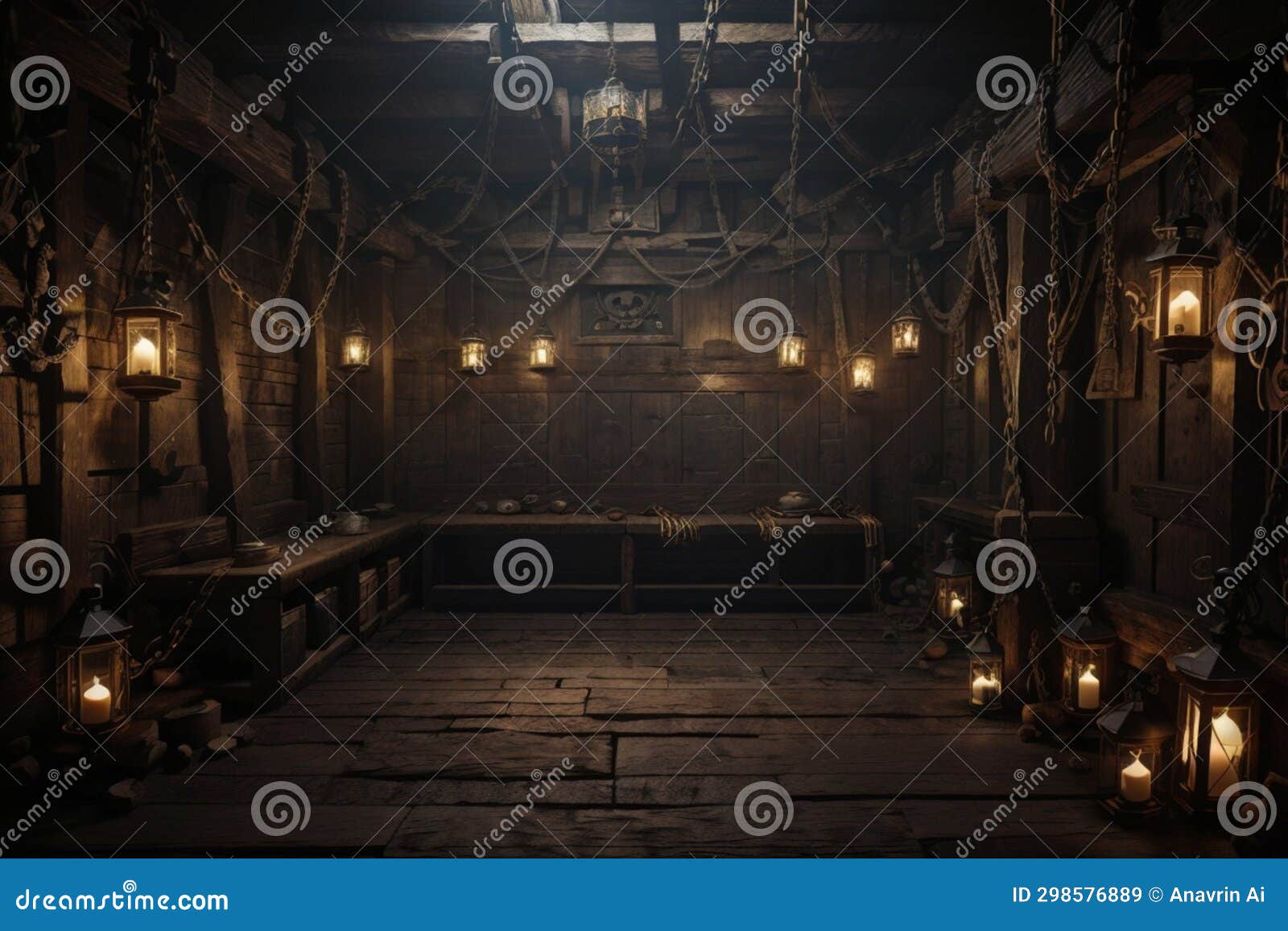 Pirate Ship Interior Background in Perspective Stock Illustration ...