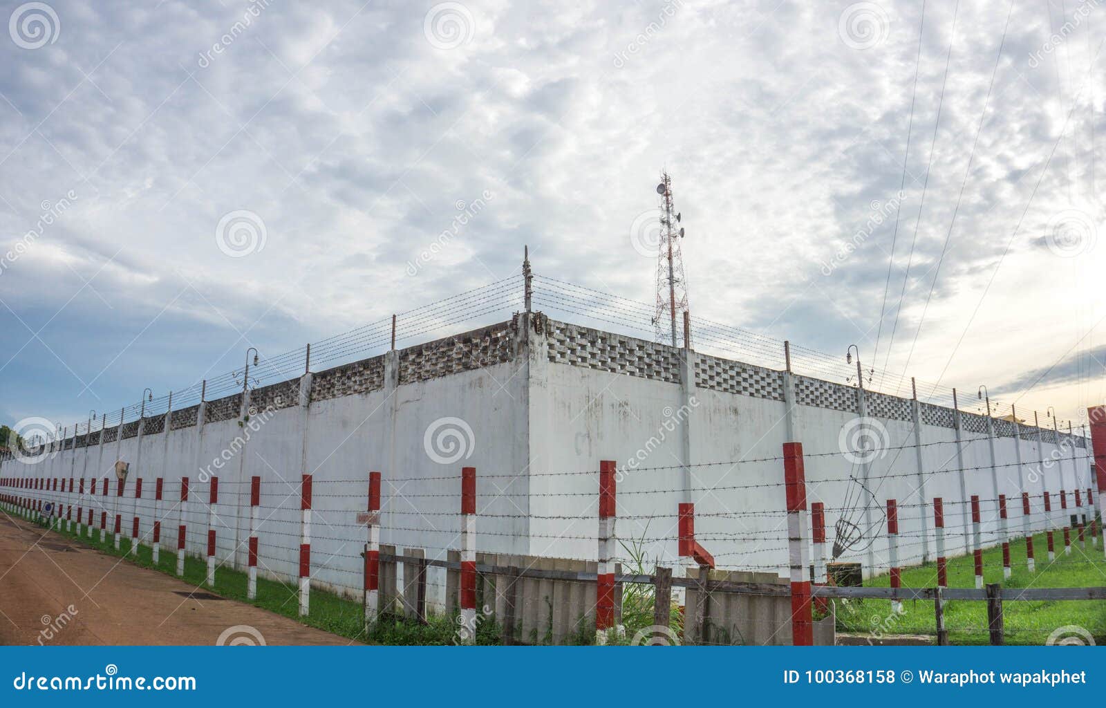 Prison wall sky background editorial stock photo. Image of border ...