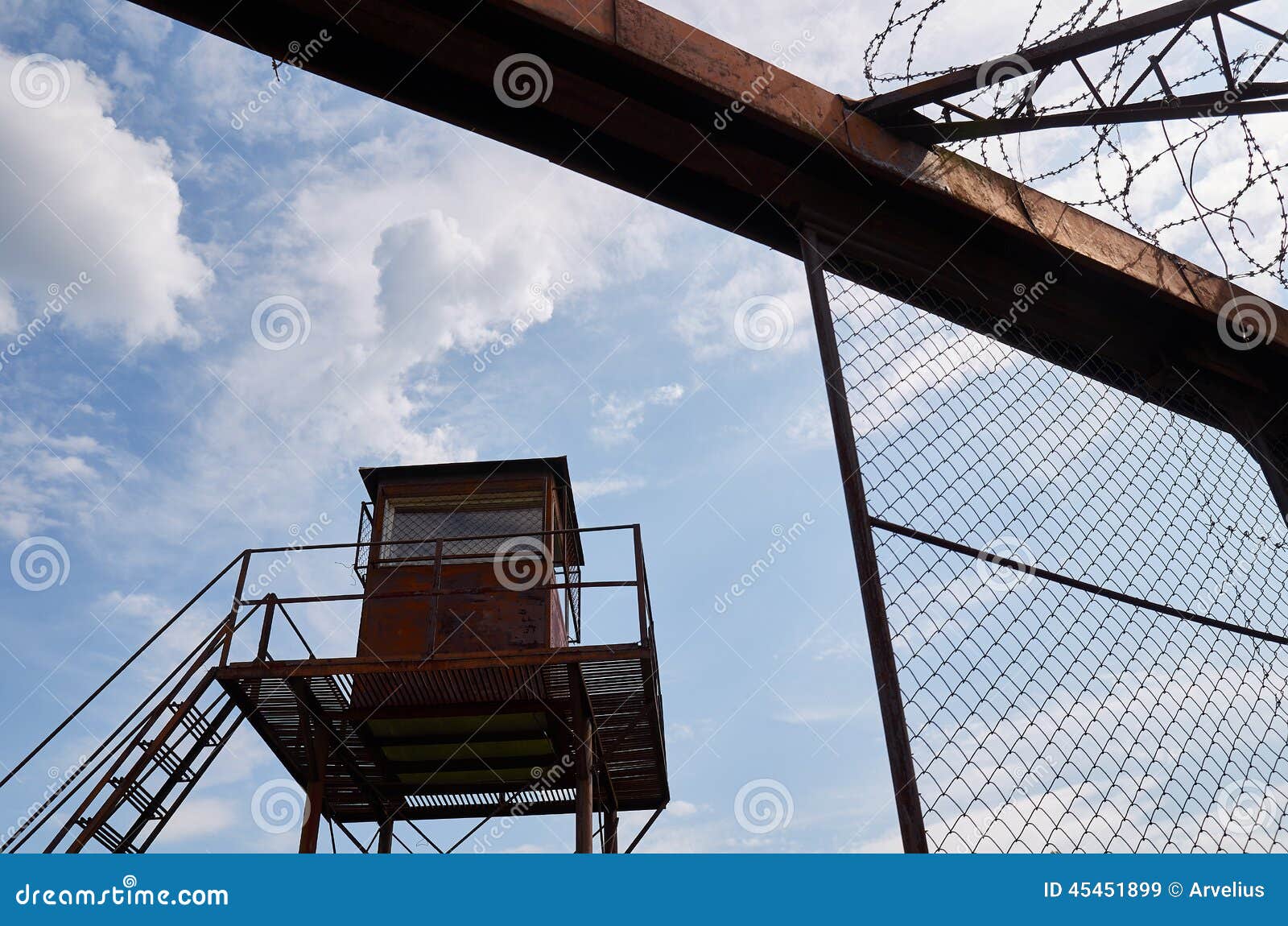 Prison Watchtower and Barbed Wire Stock Image - Image of surveillance ...