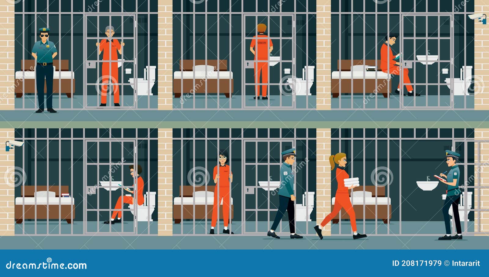 Criminal Prisoners Imprisoned Jail Cell Vector Illustration ...