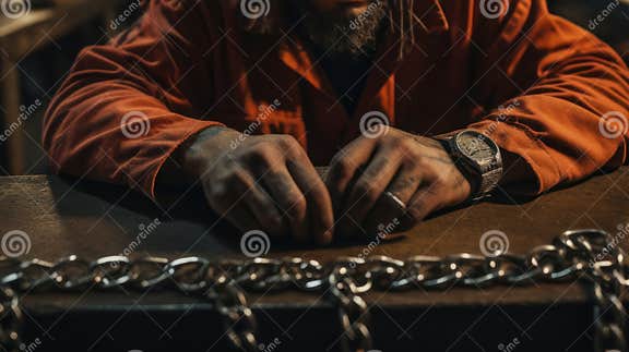 Prisoner with Chains in His Hands Sitting in Cell Stock Illustration ...