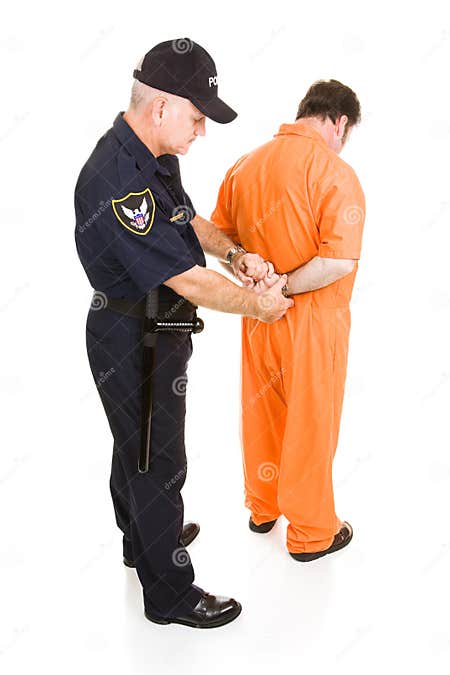 Prisoner Handcuffed by Policeman Stock Image - Image of full, jumpsuit ...