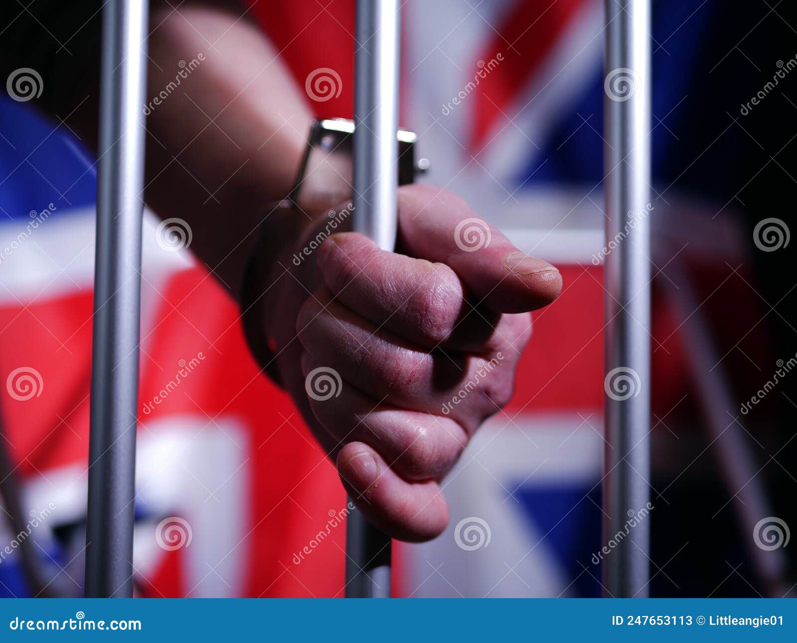 Prisoner in Handcuffs through Prison Bars Medium Shot Stock Image ...