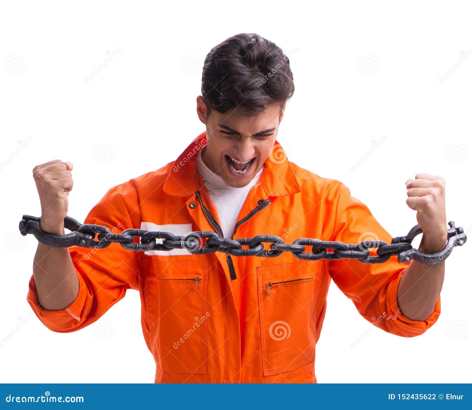 Prisoner with His Hands Chained Isolated on White Background Stock ...