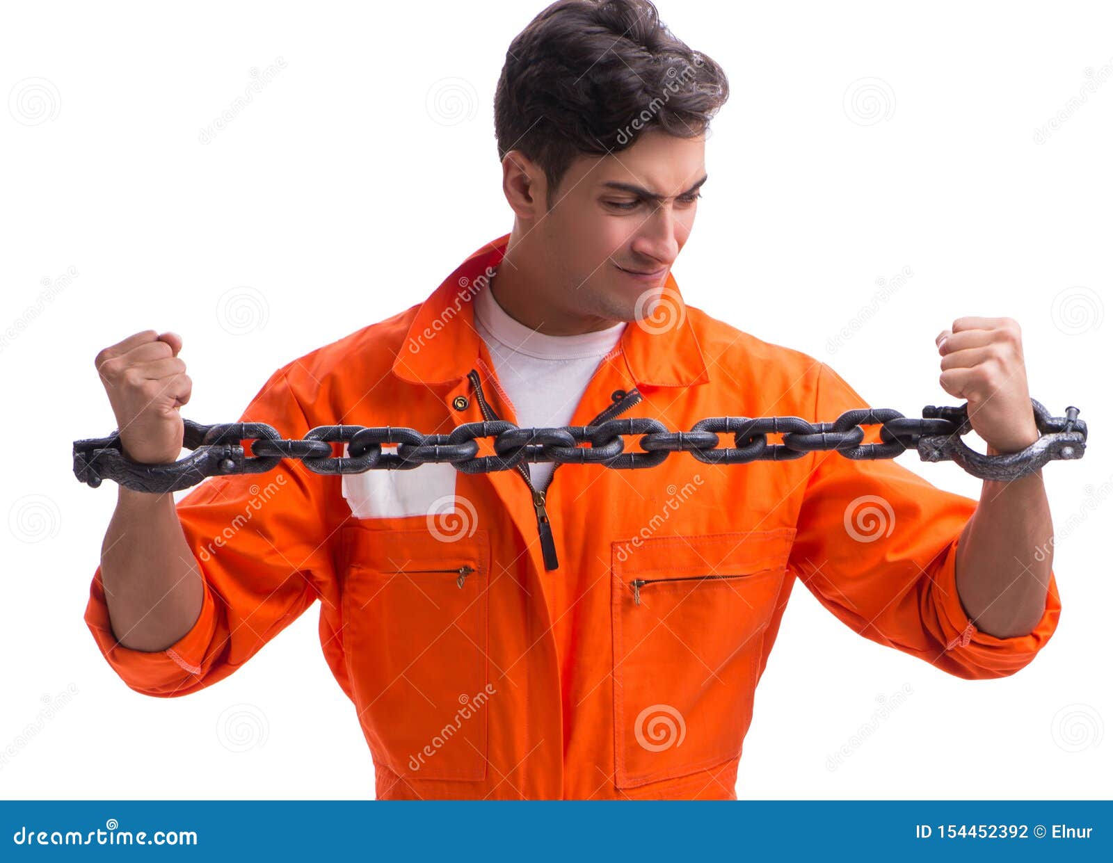 Prisoner with His Hands Chained Isolated on White Background Stock ...