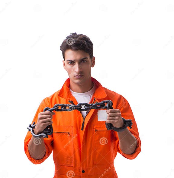 Prisoner with His Hands Chained Isolated on White Background Stock ...