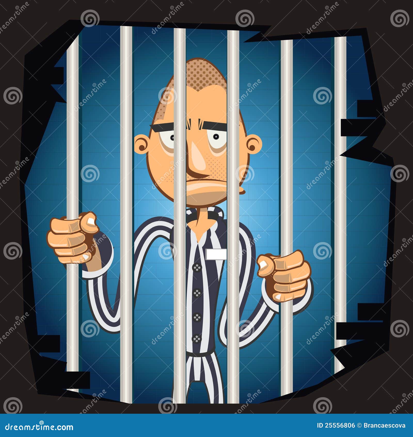 Prisoner In The Jail Being Guarded By Prison Guards Vector Illustration ...