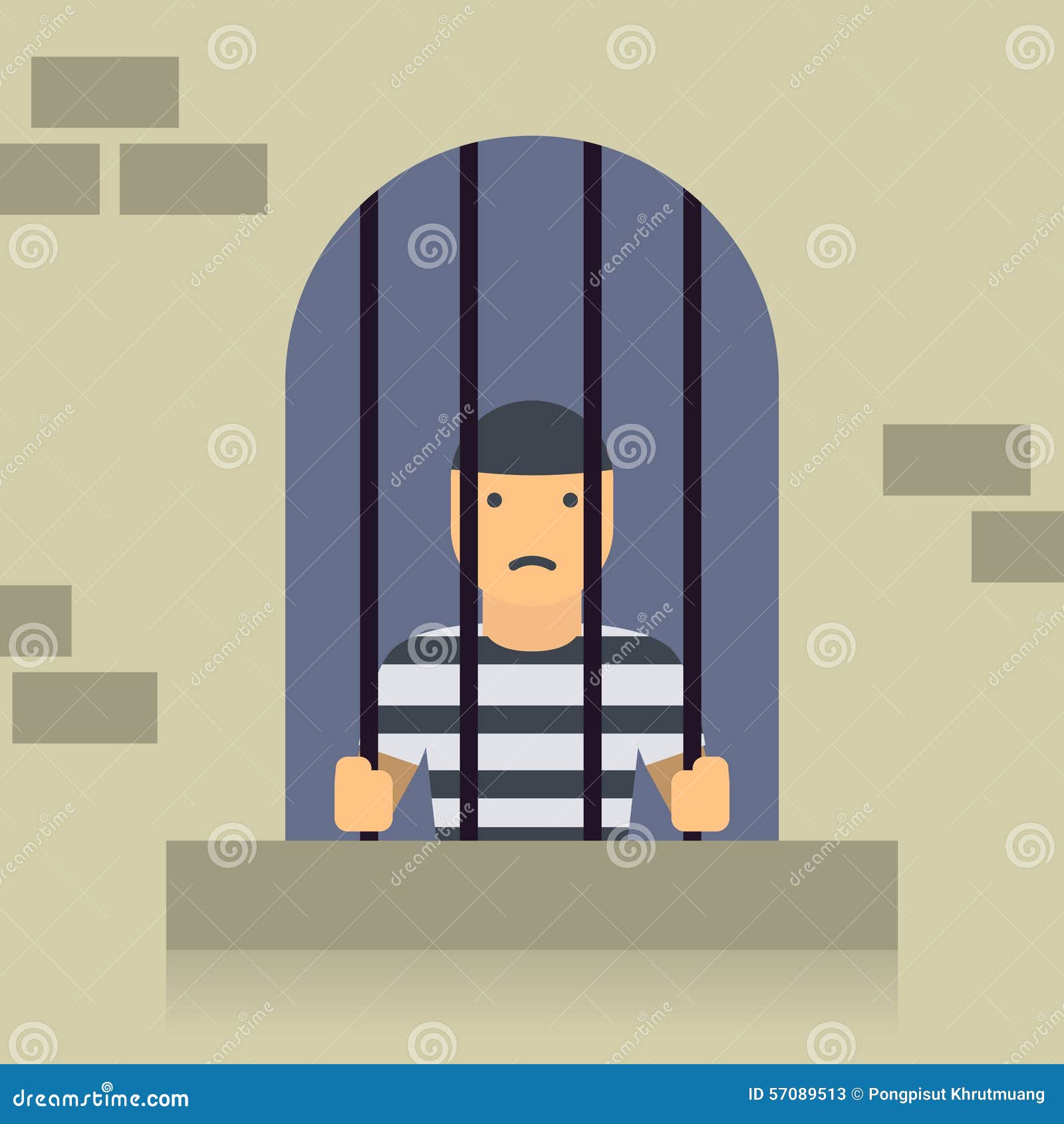 Prisoner in Jail Flat Graphic Stock Vector - Illustration of bars ...