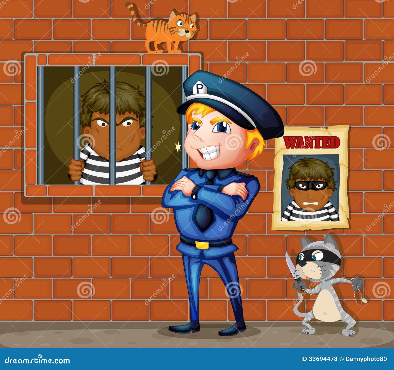 A Prisoner at the Jail and the Policeman Stock Vector - Illustration of ...