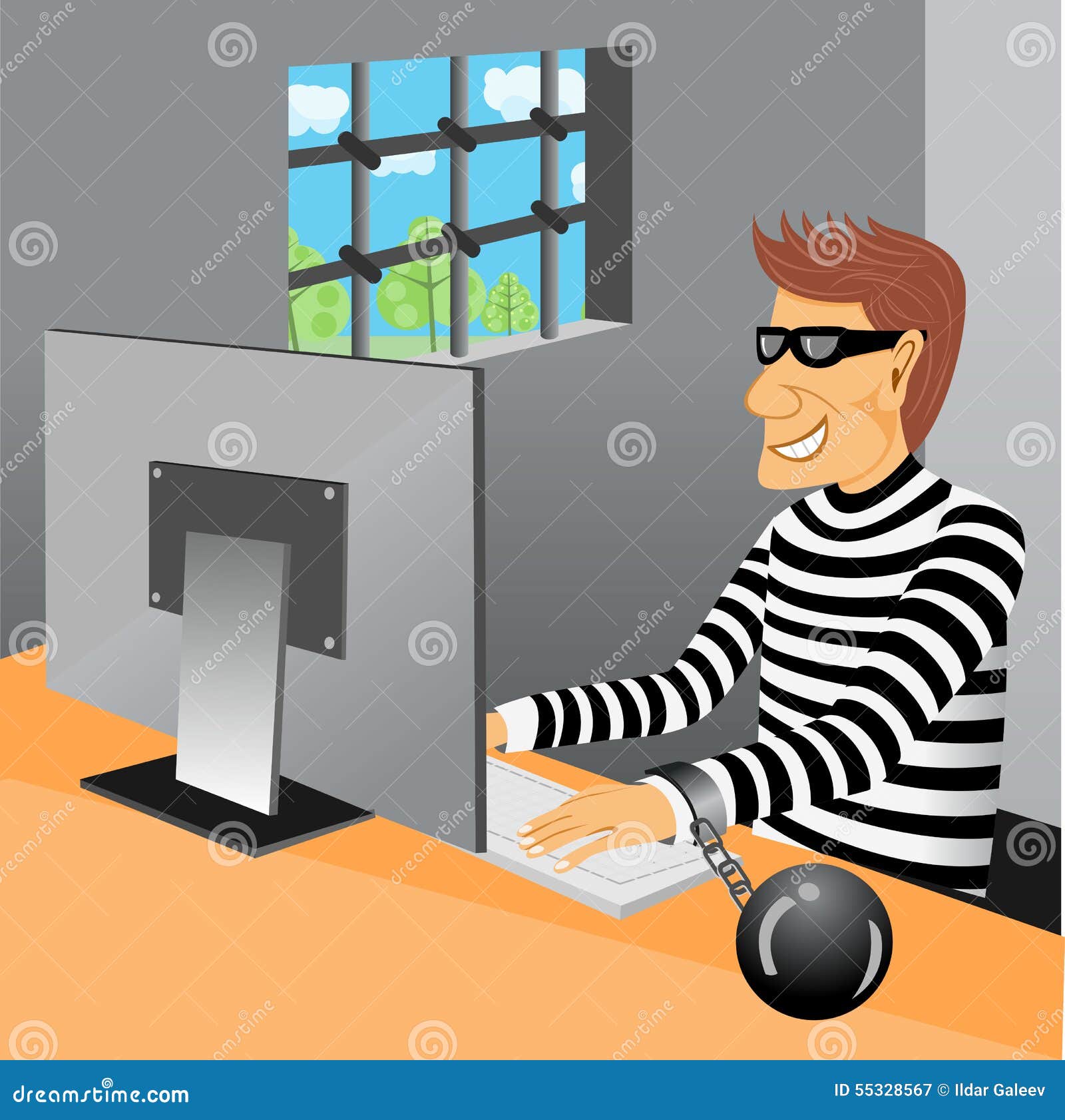 Prisoner Sitting in His Prison Cell Stock Vector - Illustration of jail ...