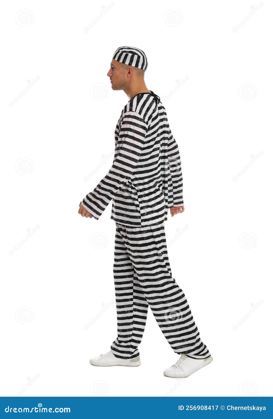 Prisoner in Striped Uniform on White Background Stock Image - Image of ...