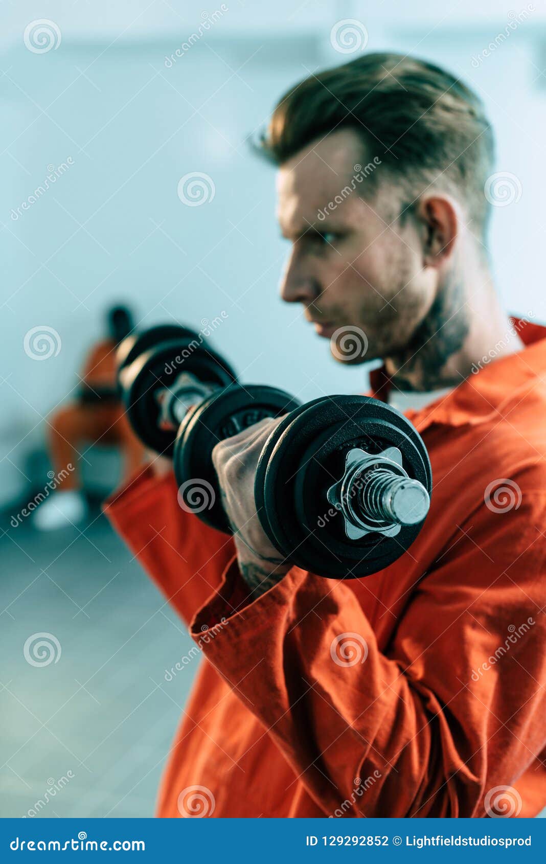Prisoner Training with Dumbbells Stock Photo - Image of detention, jail ...