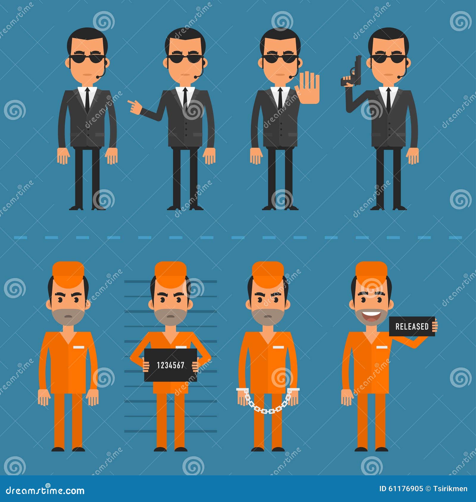 Prisoners and Bodyguard in Various Poses Stock Vector - Illustration of ...