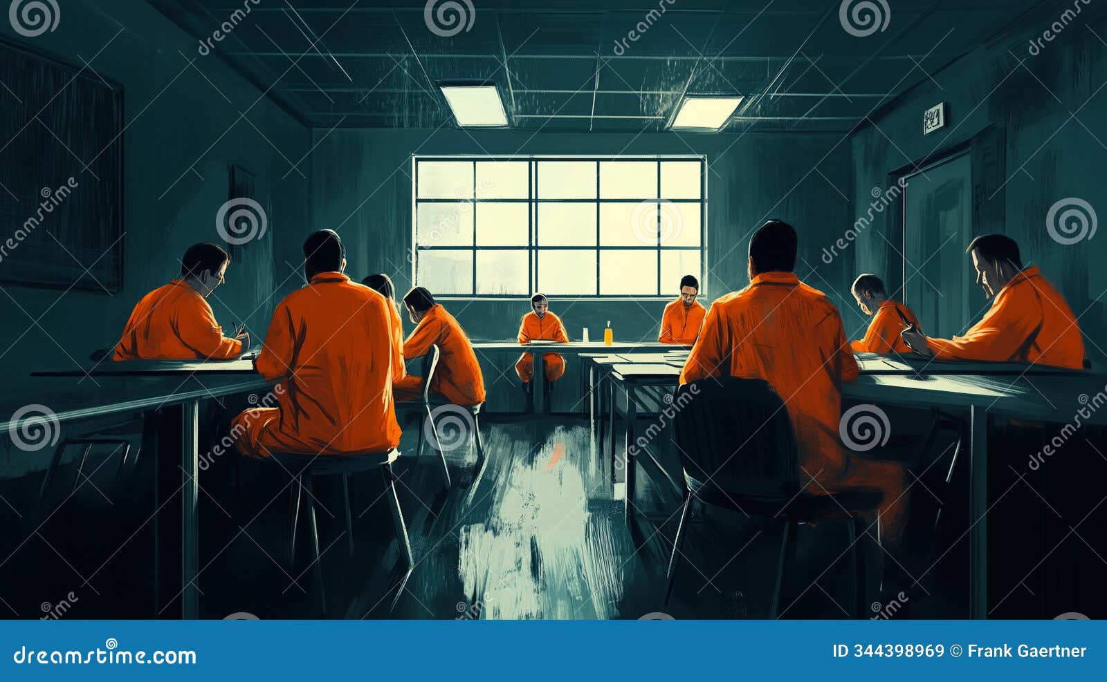 Prisoners in Orange Jumpsuits Attending a Classroom Study Session in a ...