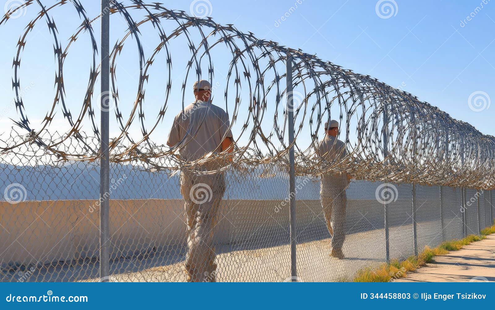 Prisoners In Yard, Line Of Inmates Walking, Correctional Facility ...