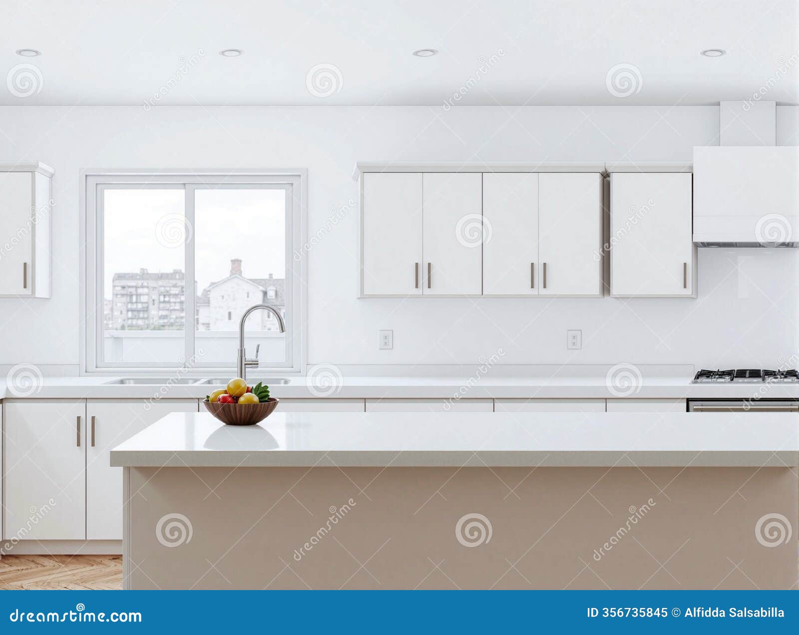 A Pristine, Empty Kitchen with White Countertops and Natural Light ...