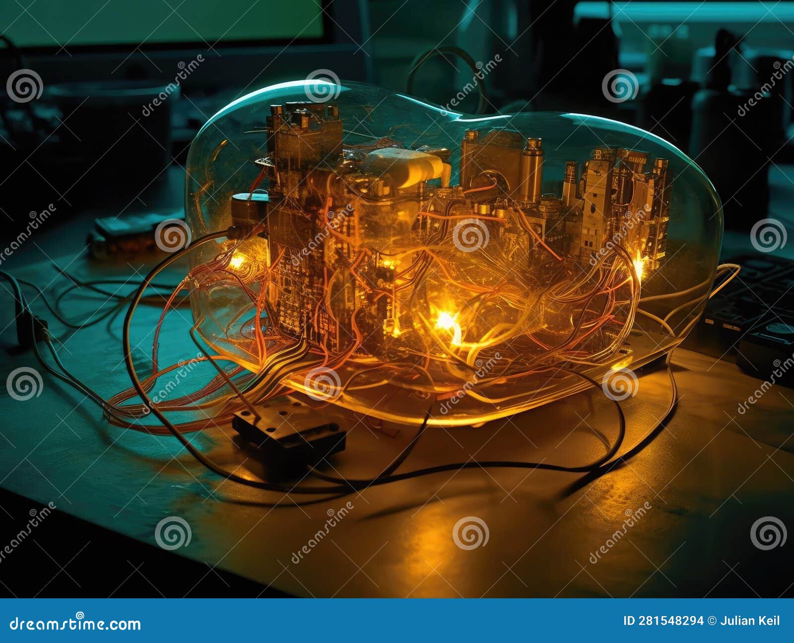 Glowing Cyber Heart on Sterile Laboratory Table Stock Illustration - Illustration of generative ...