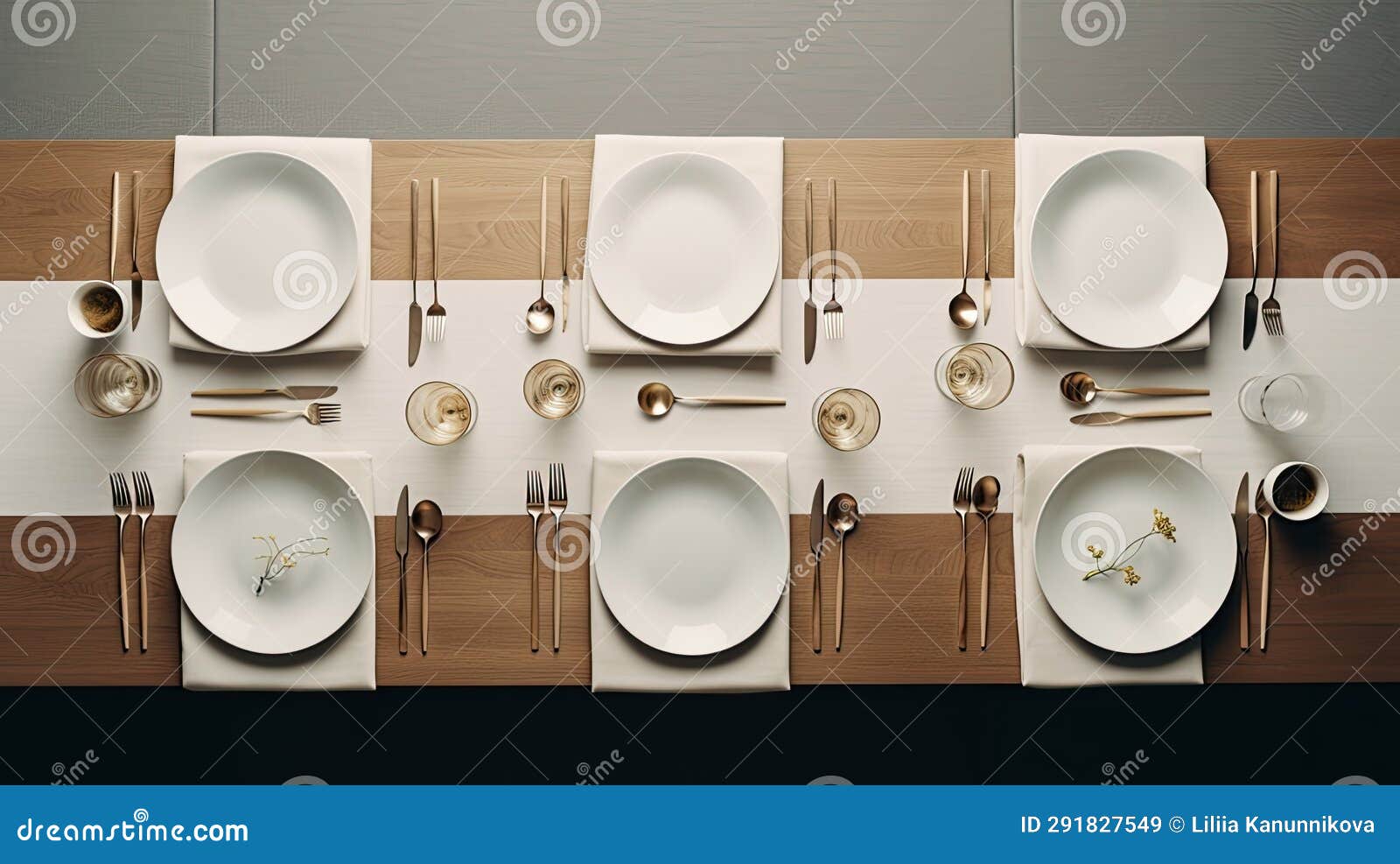 A Pristine Marble Dining Table, Featuring Neatly Arranged White Ceramic ...
