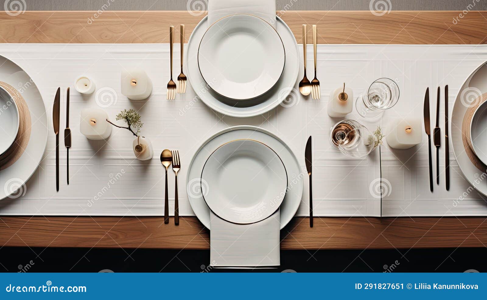 A Pristine Marble Dining Table, Featuring Neatly Arranged White Ceramic ...