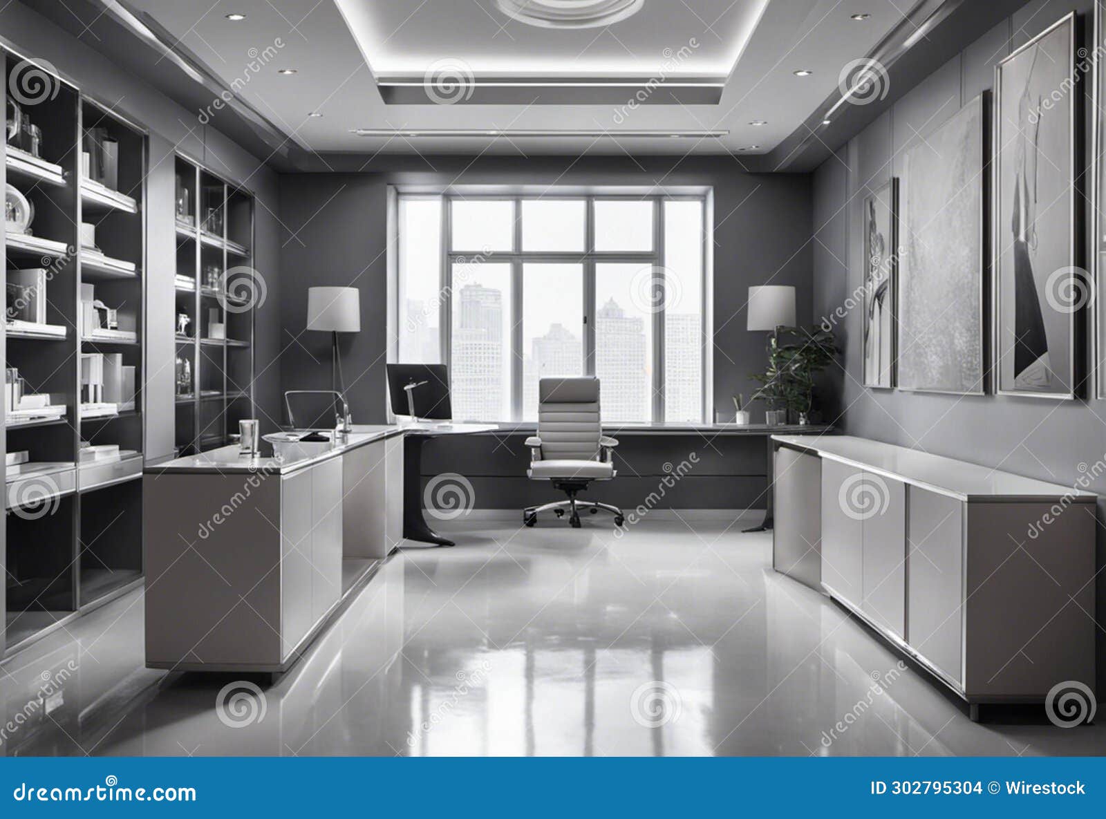 Pristine and Orderly Office Space Illuminated by Overhead Lighting, AI ...