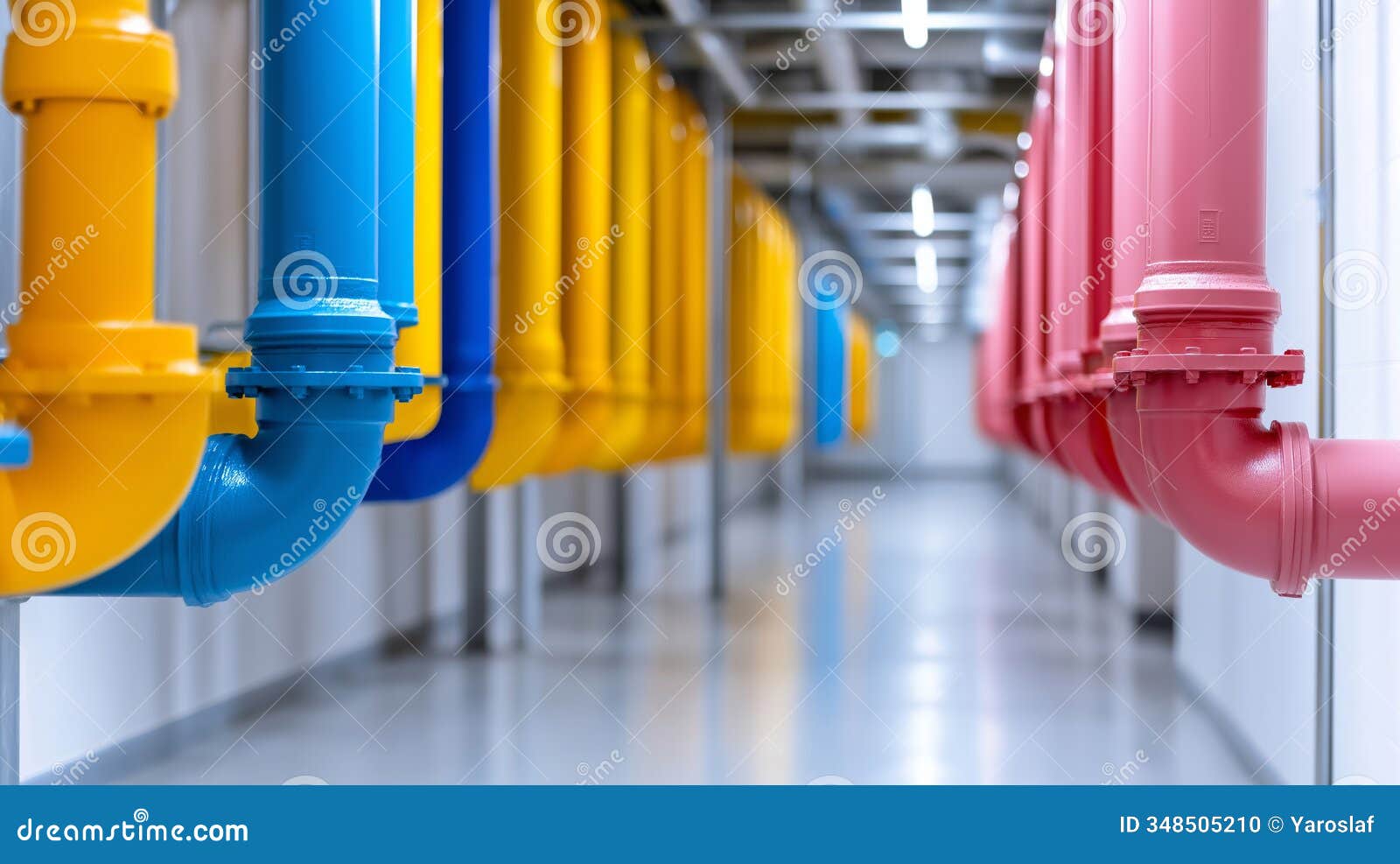 In a Pristine Room, Neatly Arranged Color-coded Pipes and Ducts Create ...