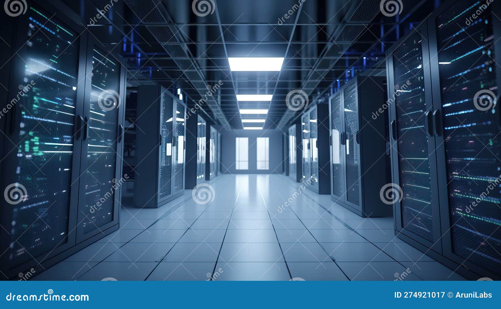 Pristine Server Room, Spotless White Floors, Walls, High-Tech Facility ...