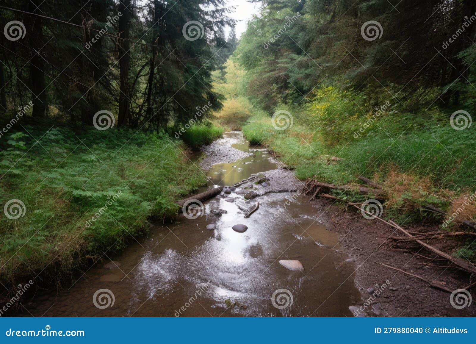 Pristine Stream Running through Forest, with Runoff from Nearby Farm ...