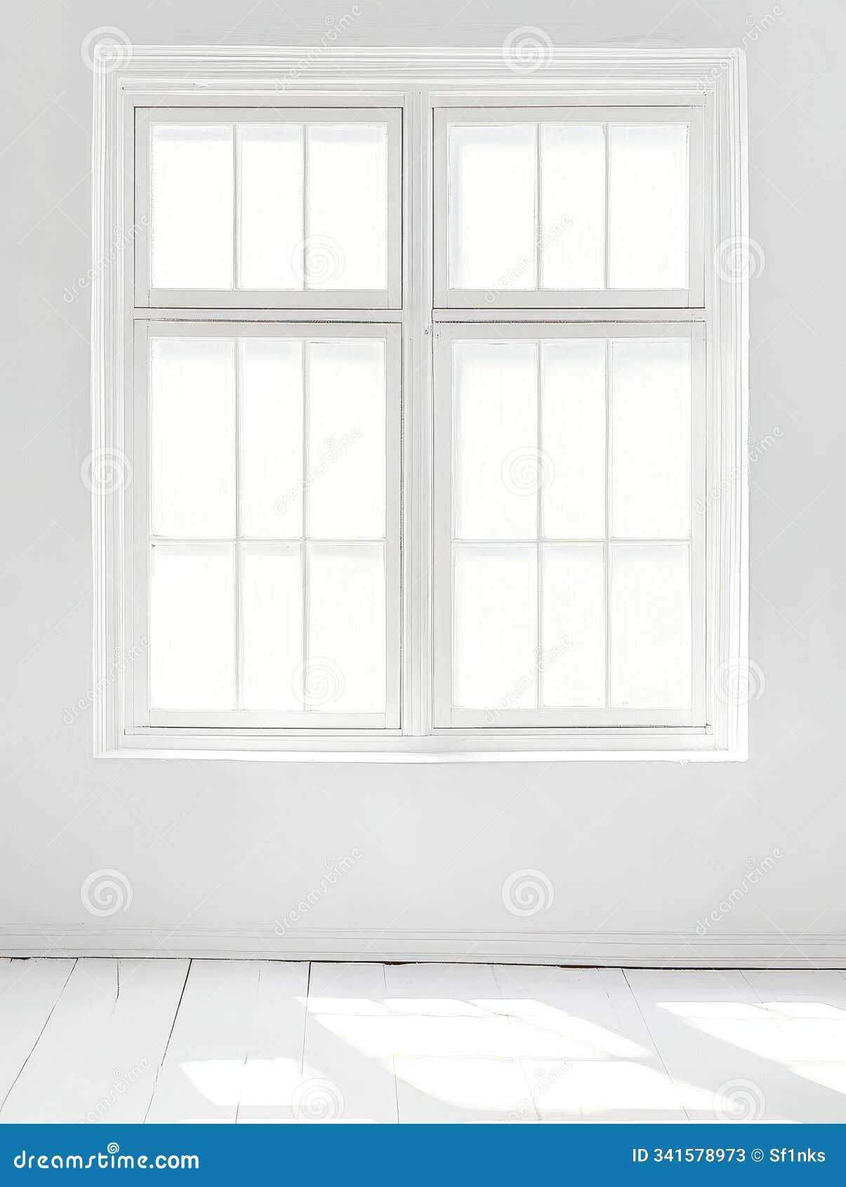 A Pristine White Window Frame with Multiple Panes Casts Geometric ...
