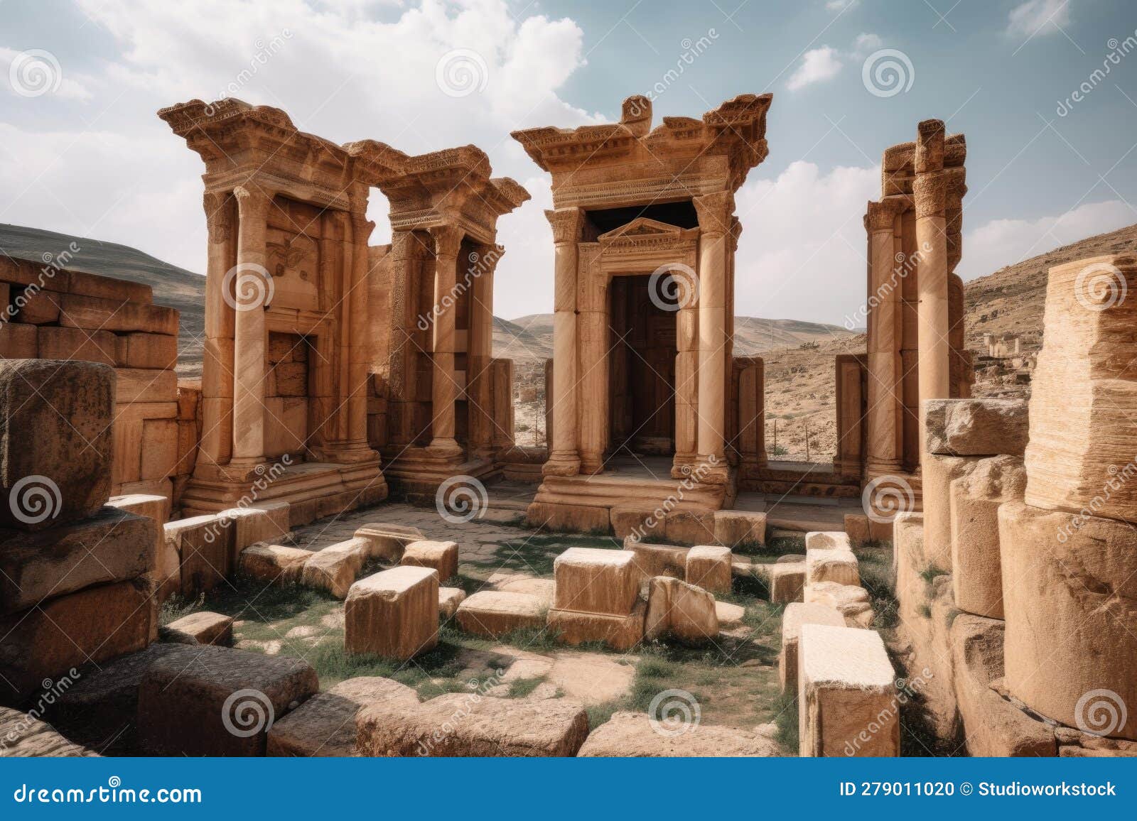 Pristinely Preserved Ancient Temple, with Broken and Toppled Columns ...