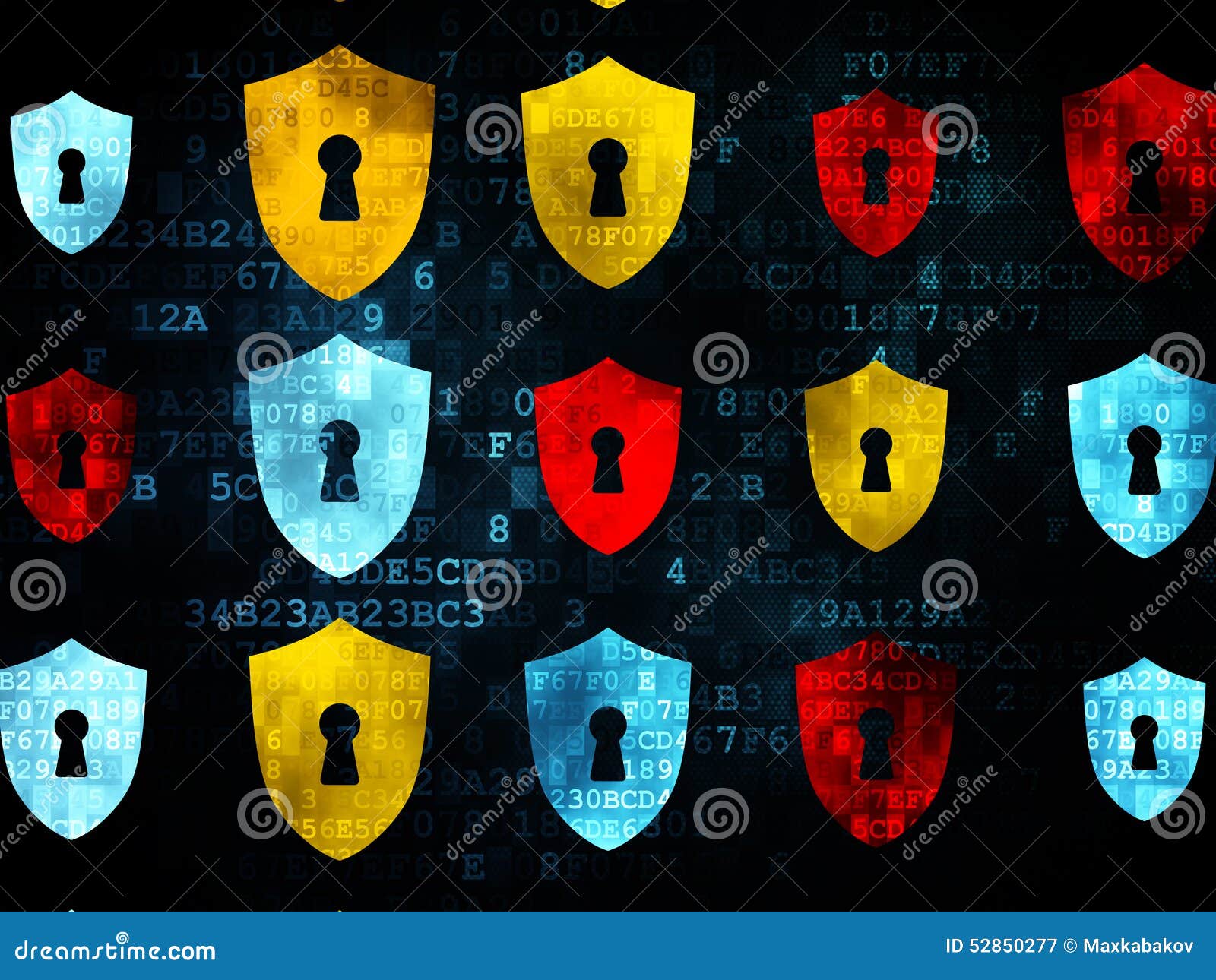 Privacy Concept: Multicolor Shield with Keyhole Stock Image - Image of ...