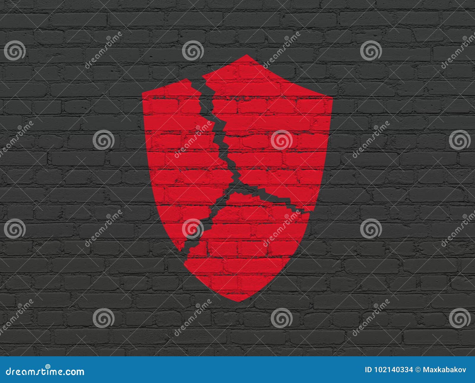 Privacy Concept: Broken Shield on Wall Background Stock Illustration ...