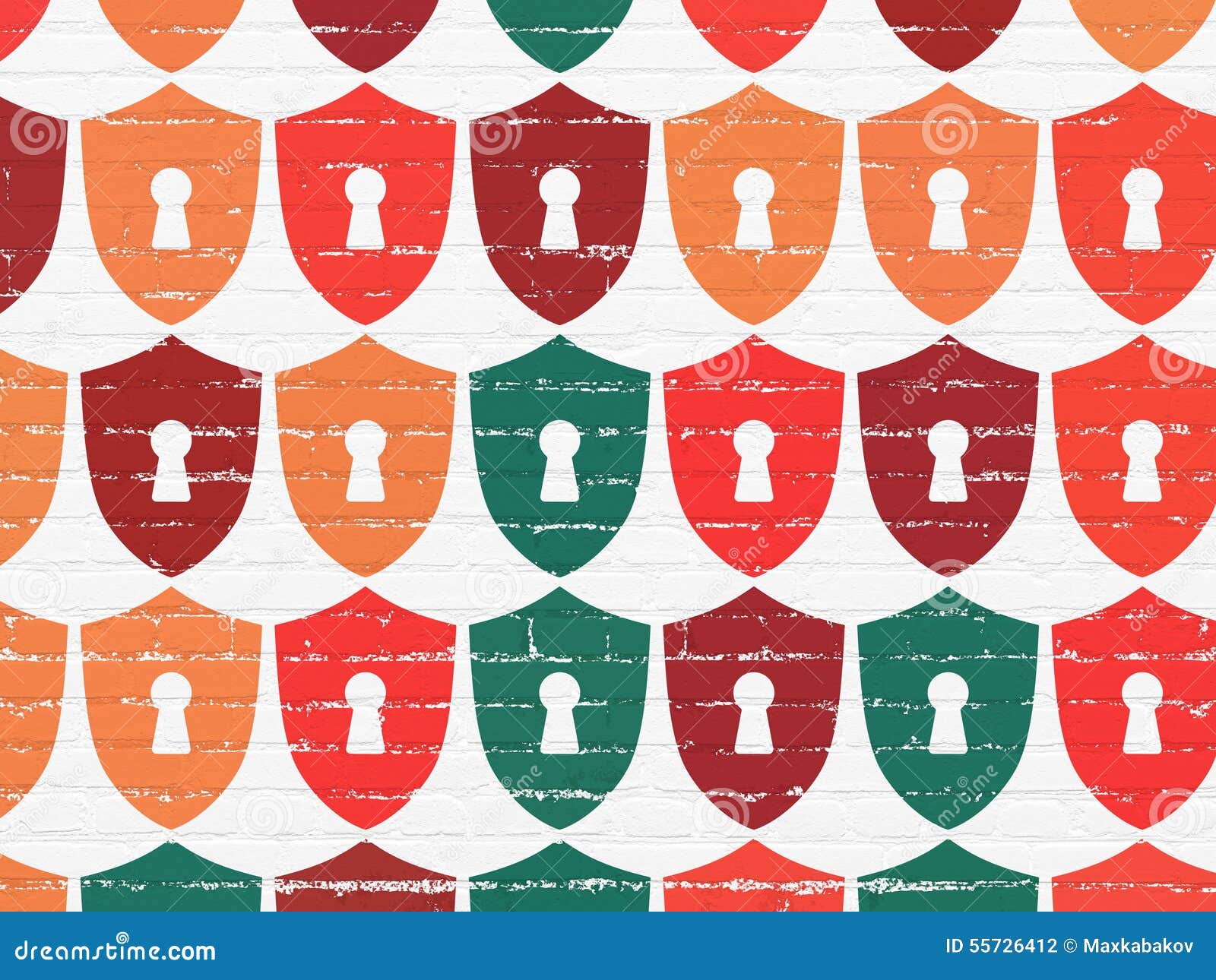 Privacy Concept: Shield with Keyhole Icons on Wall Stock Illustration ...