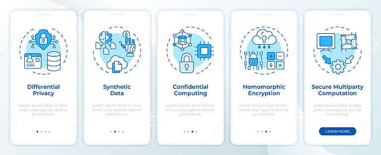 Privacy-enhancing Technologies Blue Onboarding Mobile App Screen Stock ...