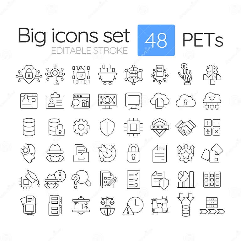 Privacy-enhancing Technologies Linear Icons Set Stock Illustration ...