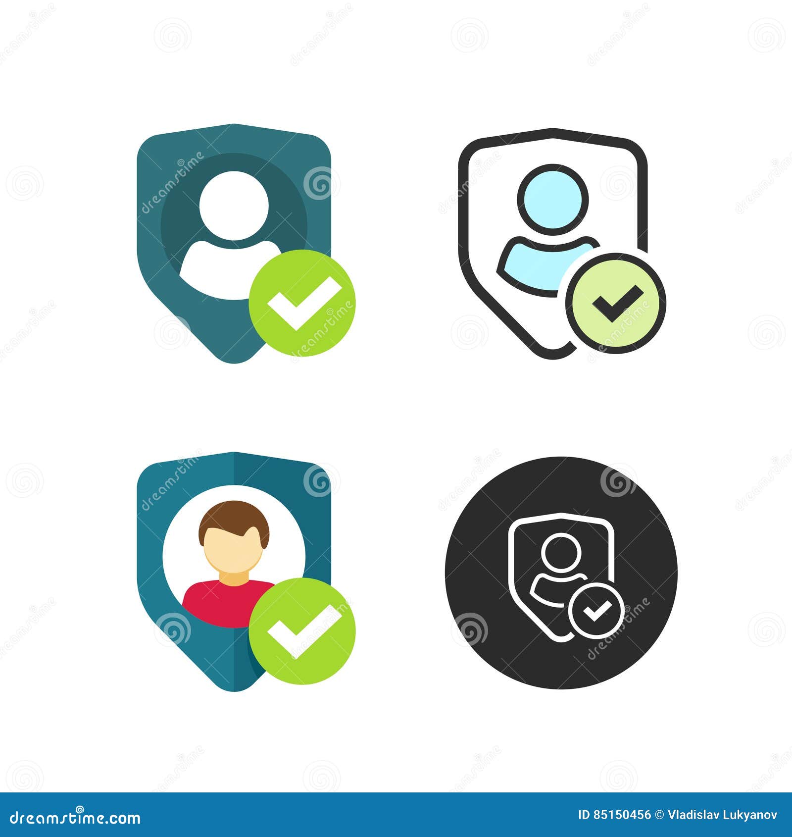 Privacy Icon Vector, Flat Cartoon Shield Checkmark With User Silhouette ...
