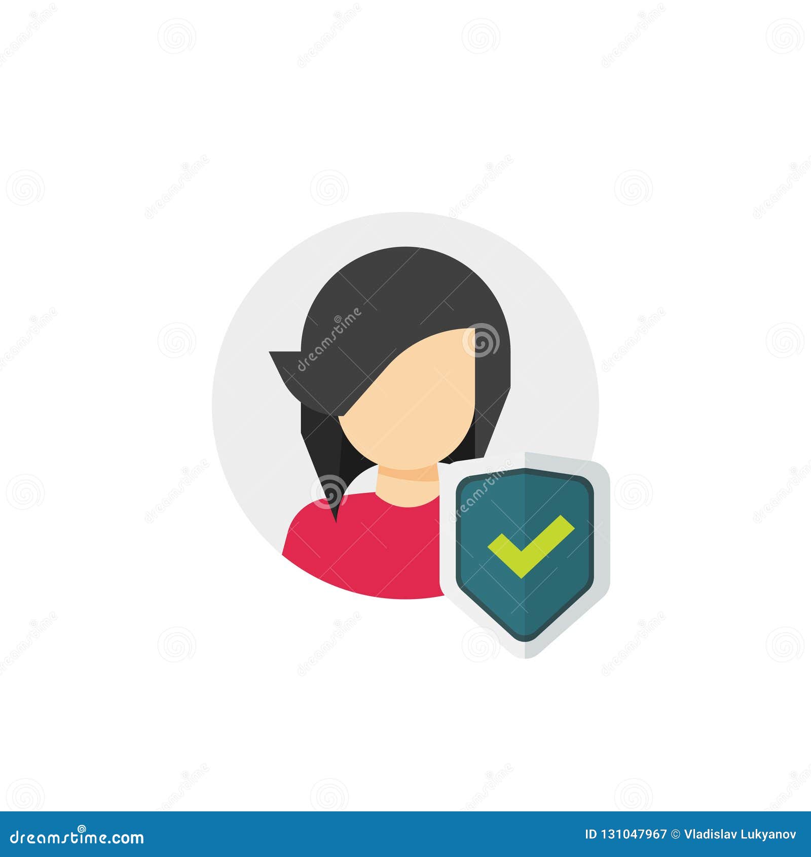 Privacy Icon Vector, Flat Cartoon Shield Checkmark with User Silhouette ...