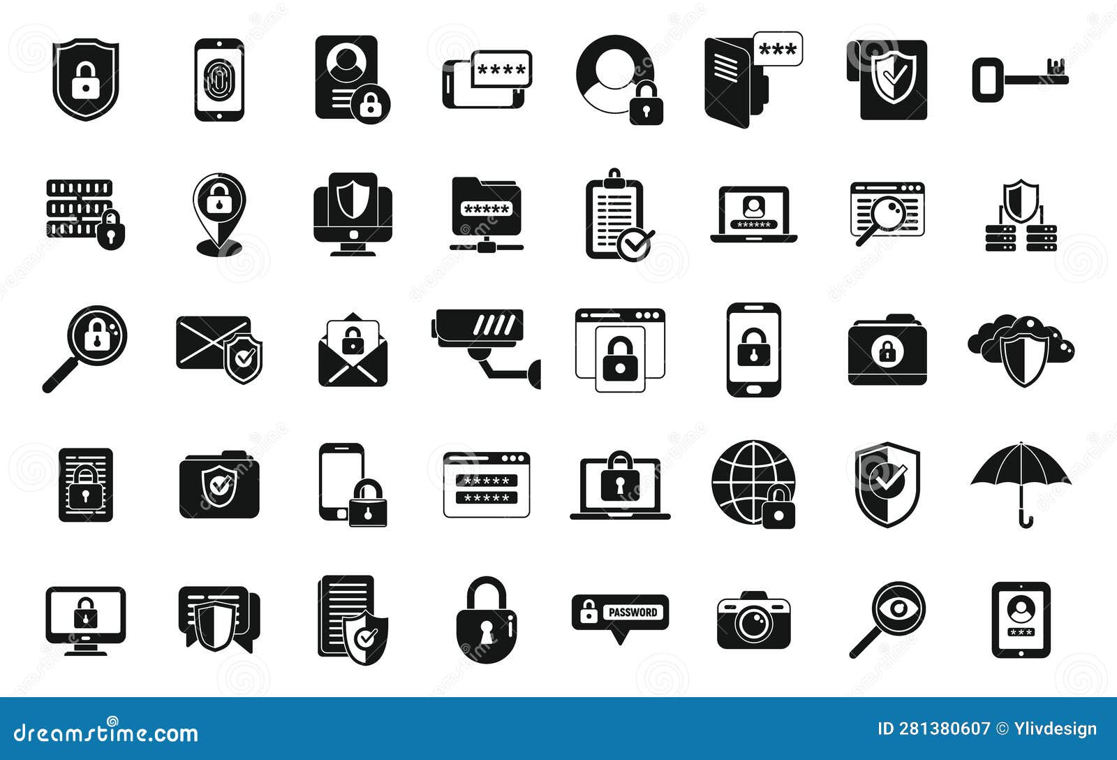 Privacy Icons Set Simple Vector. Eye Fingerprint Stock Vector ...