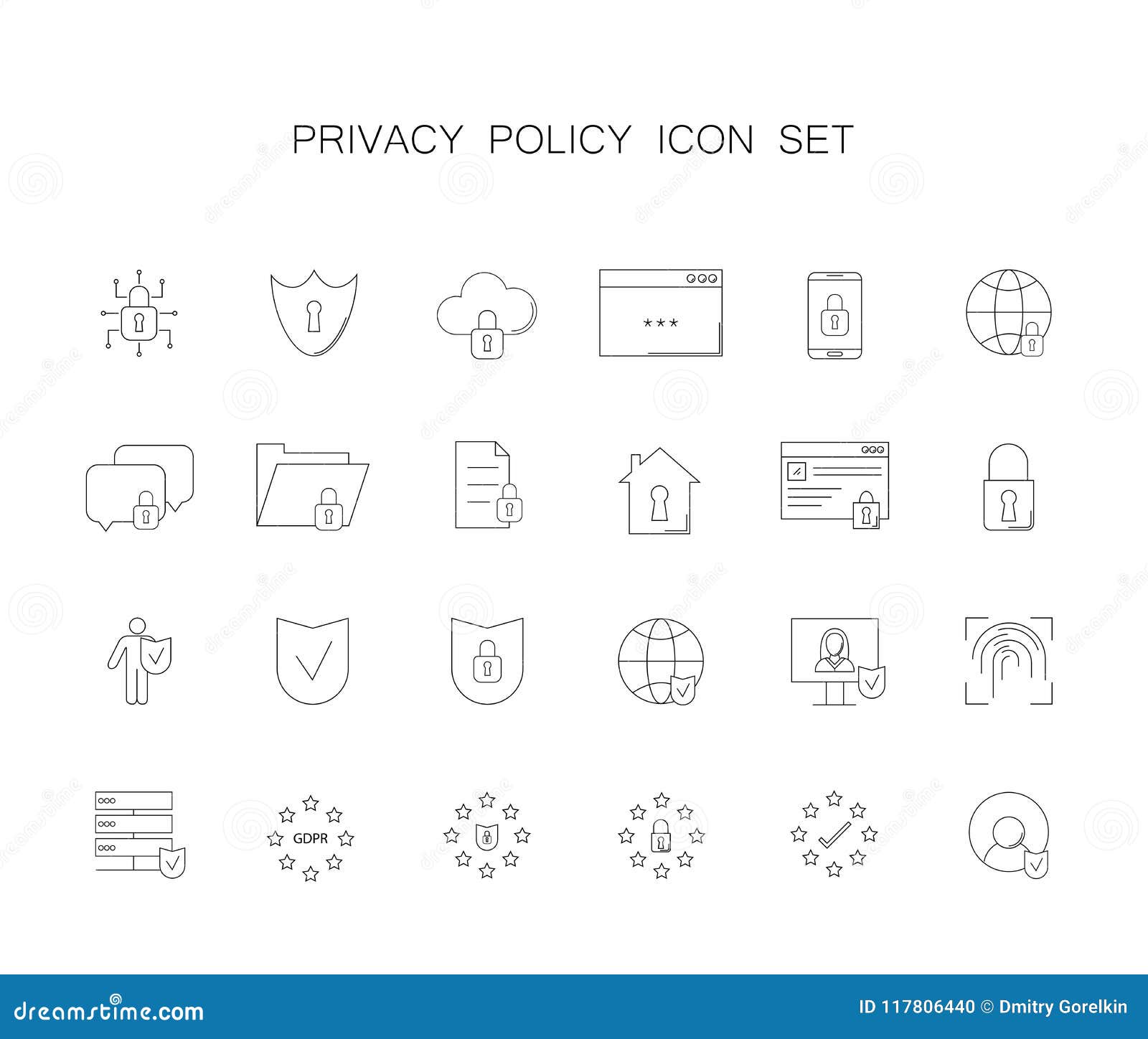 Privacy policy icon set stock vector. Illustration of security - 117806440