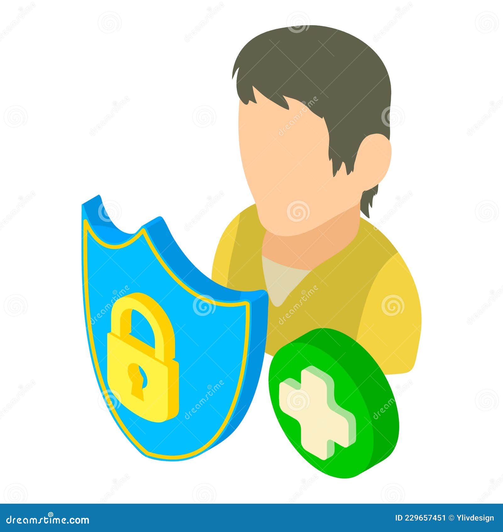 Privacy Protection Icon Isometric Vector. Man Shield Lock and Plus Sign ...